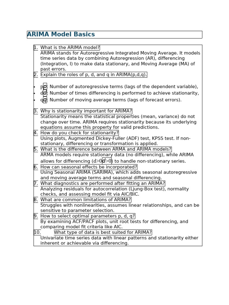 Arima Questions | PDF | Autoregressive Integrated Moving Average ...