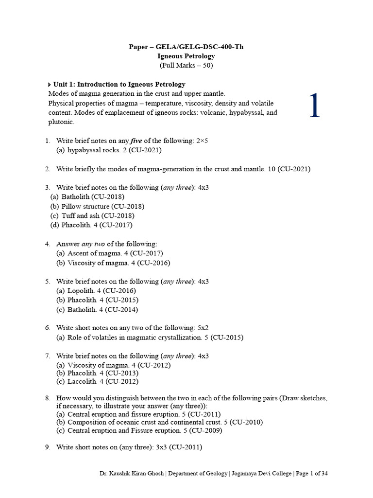 GELA-DSC-400-Th (Igneous Petrology) | PDF | Magma | Igneous Rock