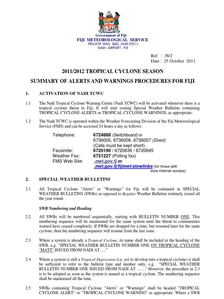 2011/2012 Tropical Cyclone Season Summary of Alerts and Warnings ...