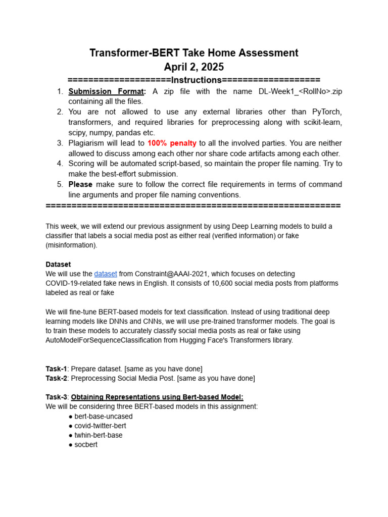 Transformer-BERT Take Home Assessment | PDF | Deep Learning | Cognitive Science