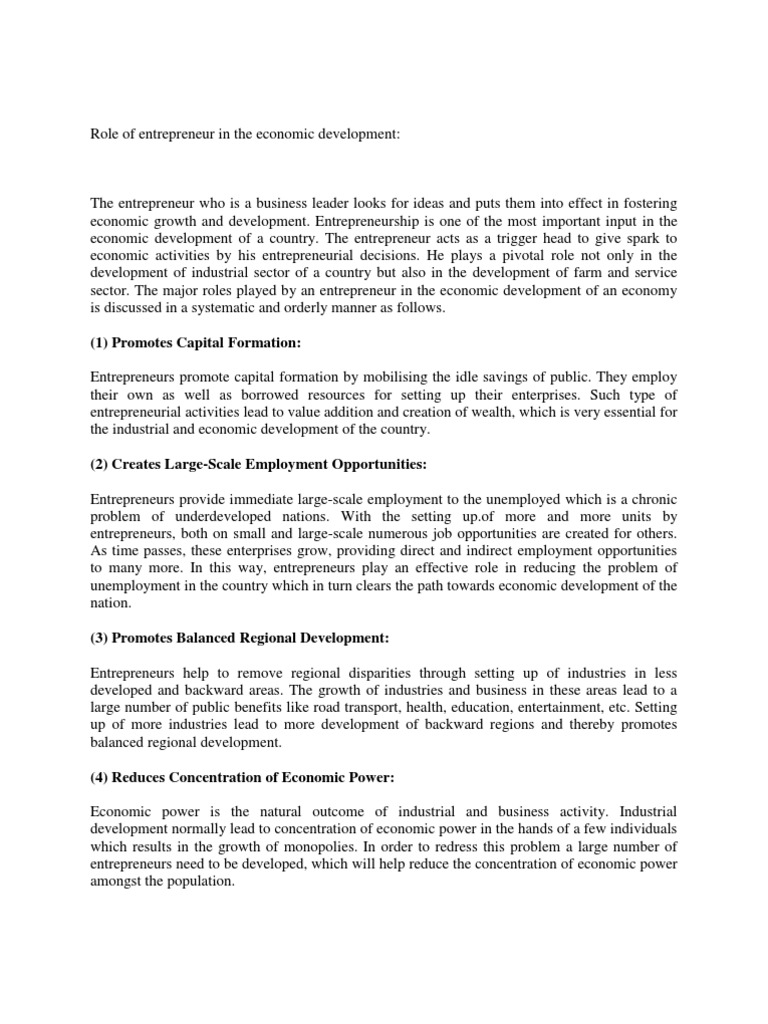 Entrepreneur's Role in Economic Growth | PDF | Entrepreneurship ...