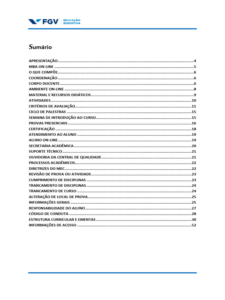 Manual do Aluno FGV Educação Executiva | PDF | Pós-graduação | Internet