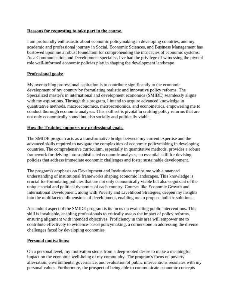 Reasons For Requesting To Take Part in The | PDF | Policy | Economics