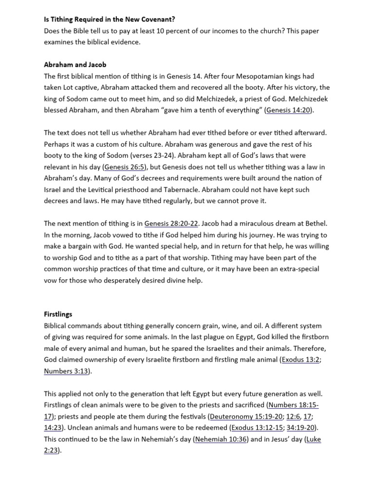 'Tithing' in The New Covenant | PDF | Abraham | Jesus