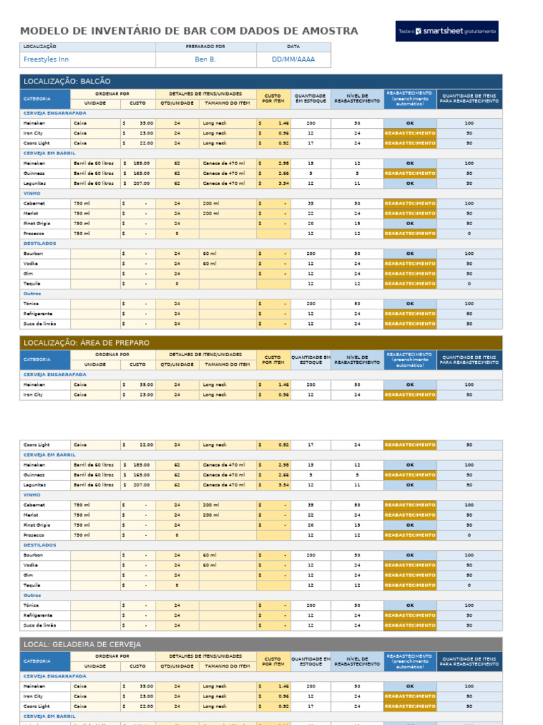 IC Bar Inventory Template With Sample Data 57024 PT | PDF | Bebidas ...