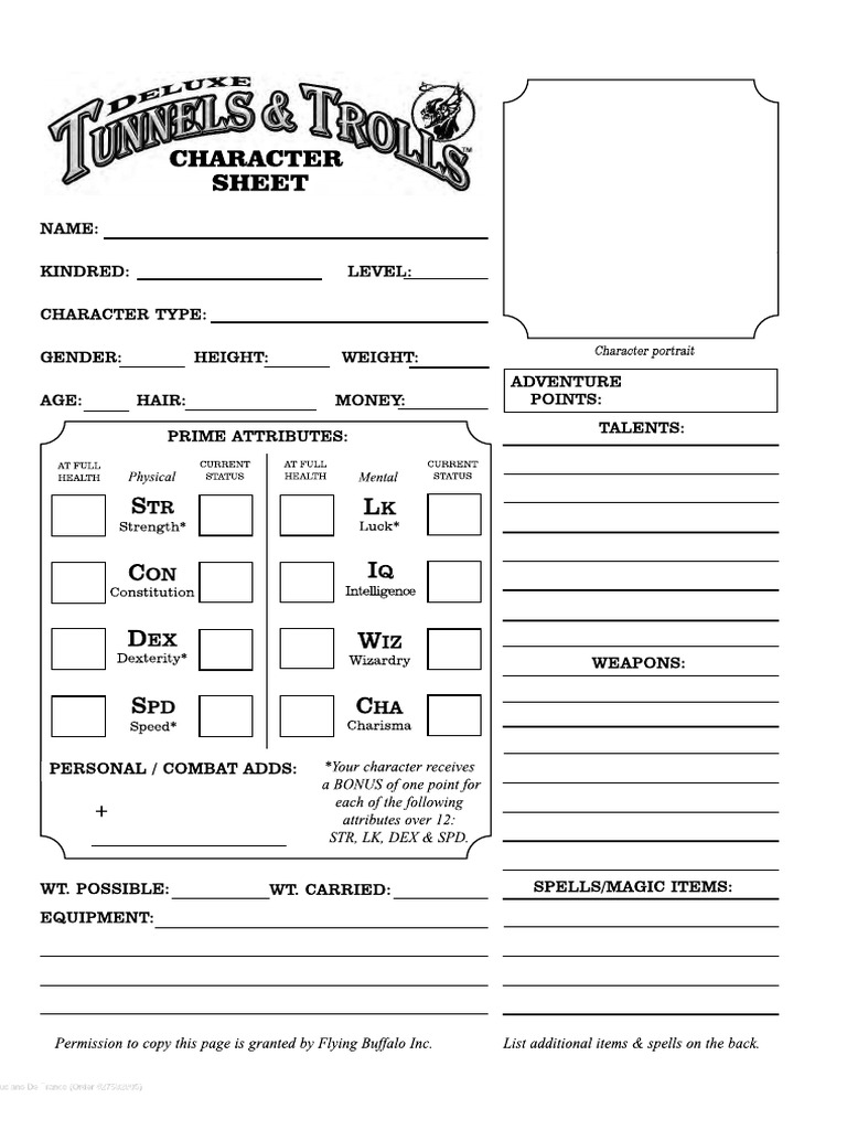 Deluxe T&T Character Sheet Base | PDF