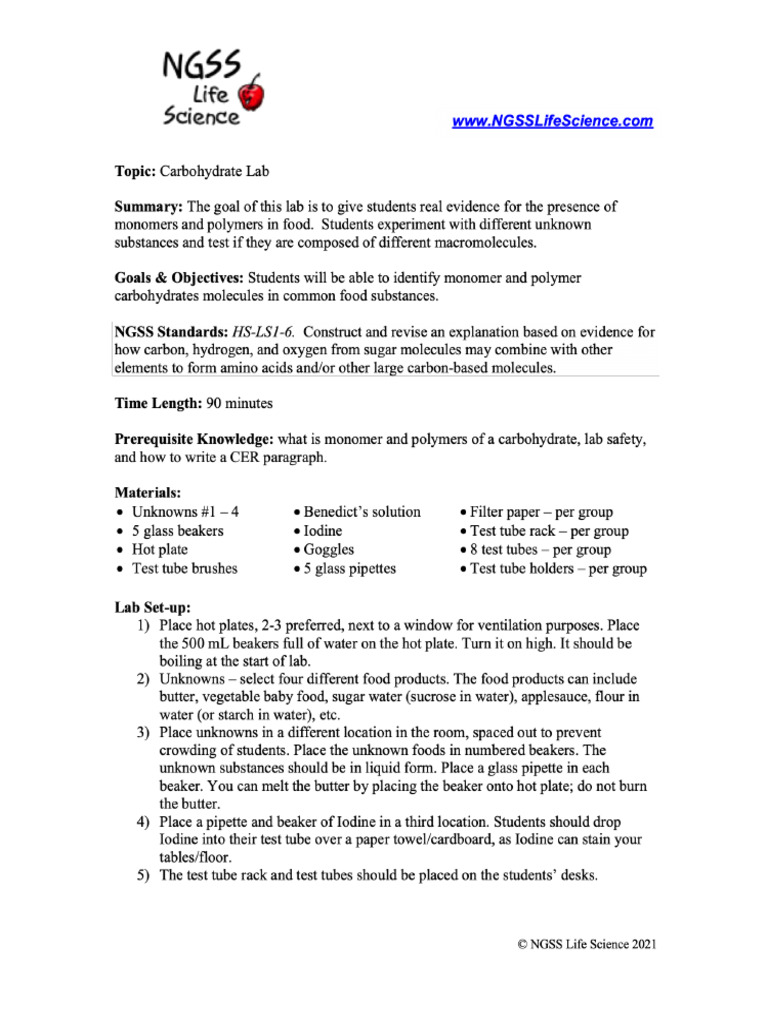 Carbohydrate Lab | PDF