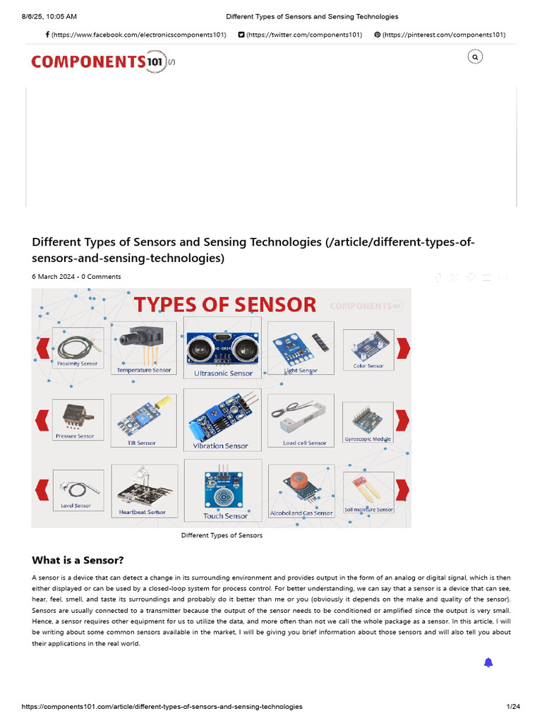 Different Types of Sensors and Sensing Technologies | PDF | Pressure ...