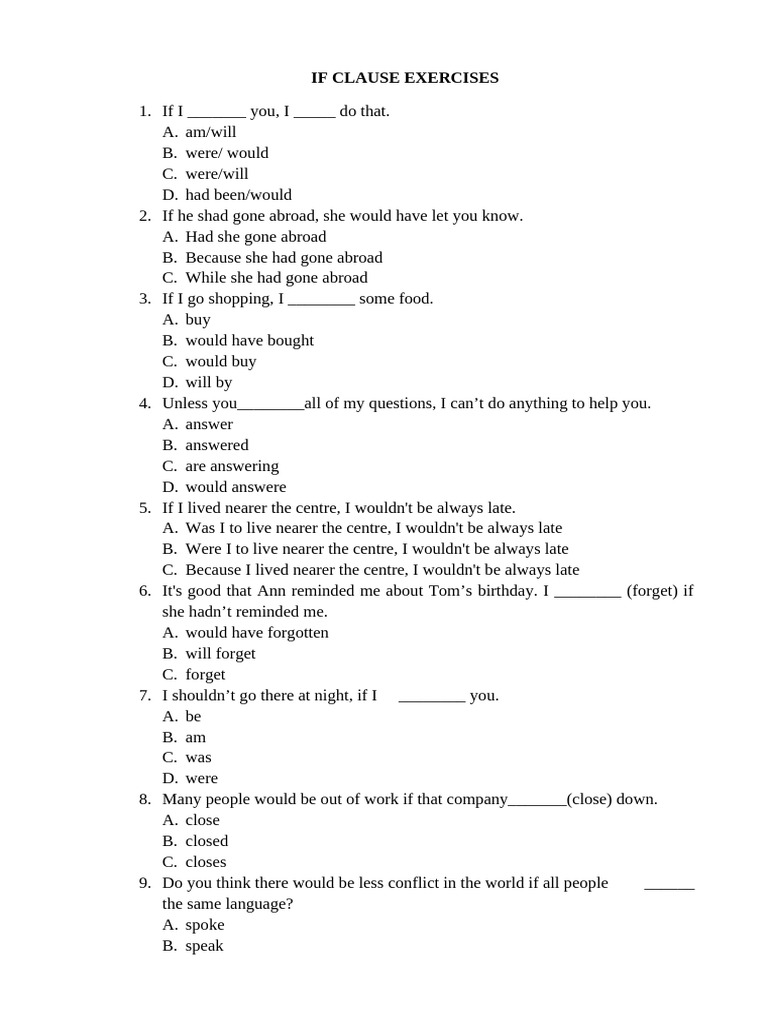 If Clauses Practice Exercises | PDF | Chess Theory | Chess