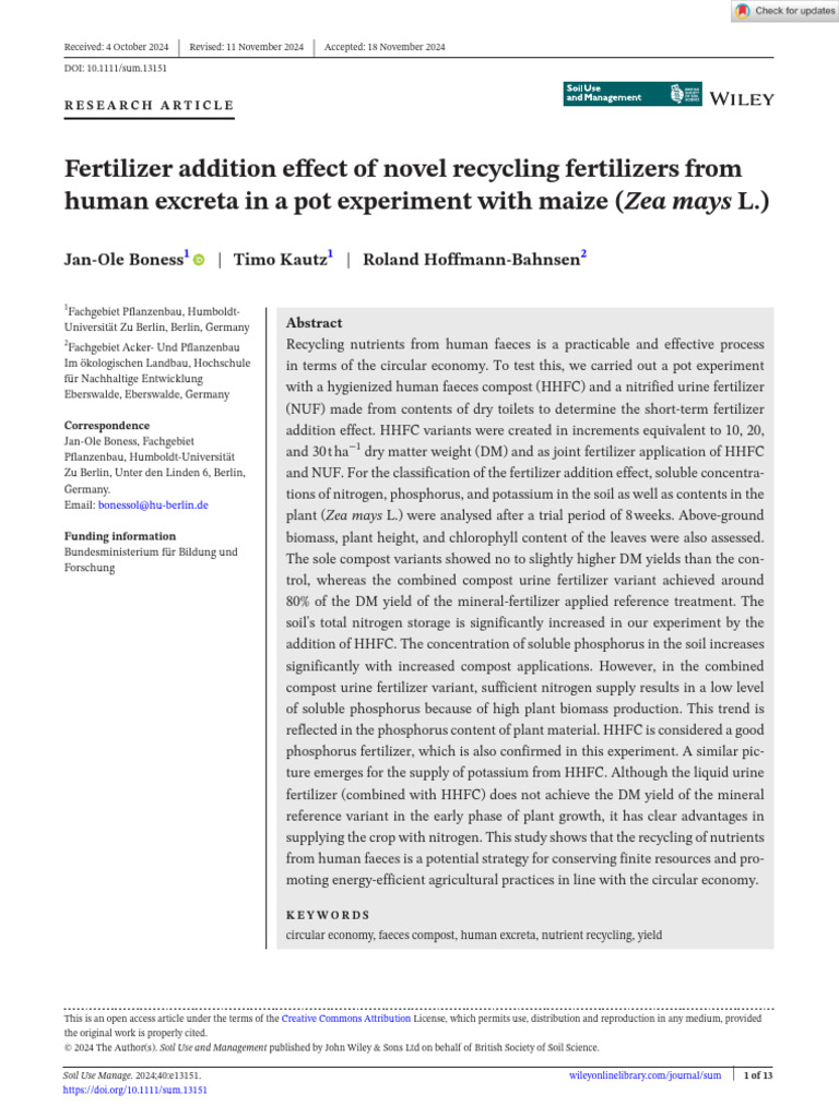 Human Excreta Fertilizer Effects on Maize | PDF | Fertilizer | Compost