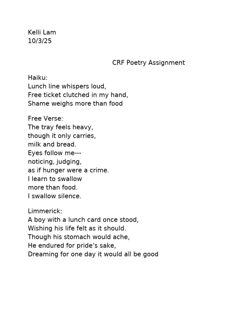 Poetry Assignment CRF | PDF