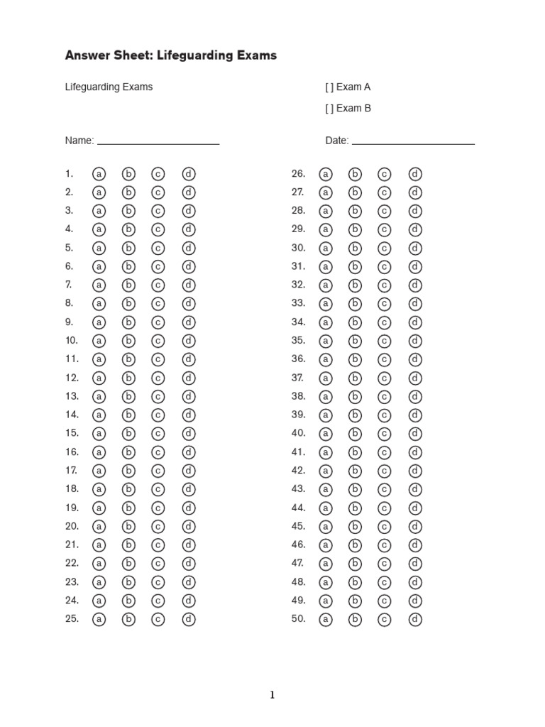 Lifeguarding Exam Answer Sheet | PDF