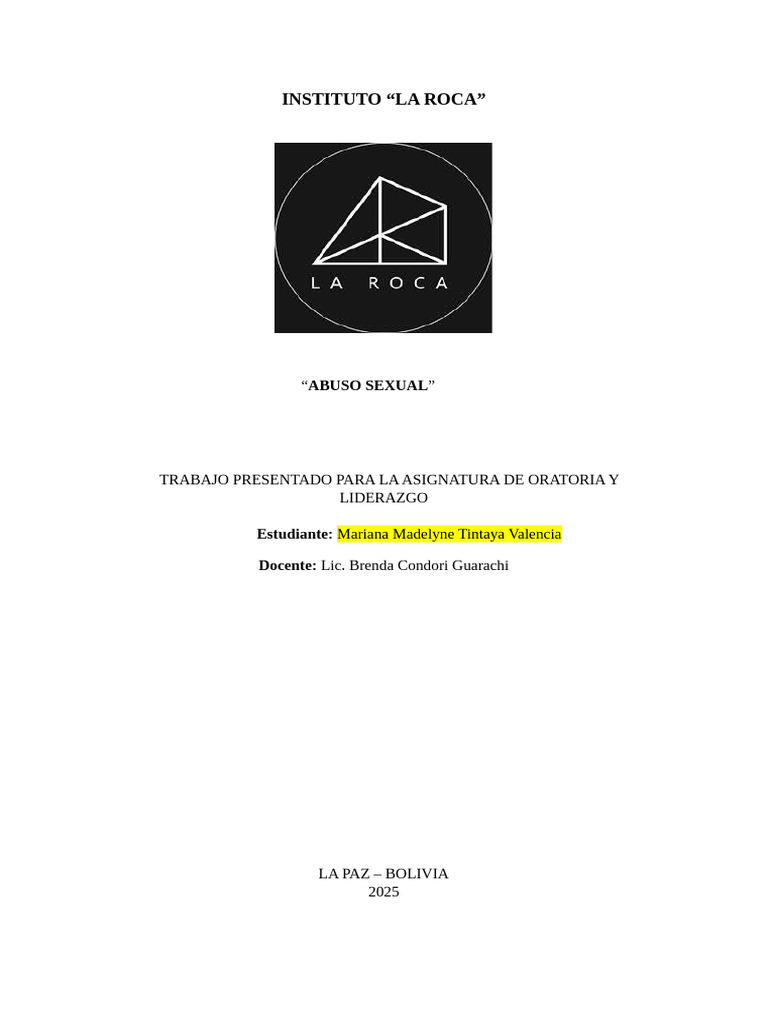 Modelo Del Informe para La Defenza de Oratoria | PDF | Abuso sexual | Sexualidad