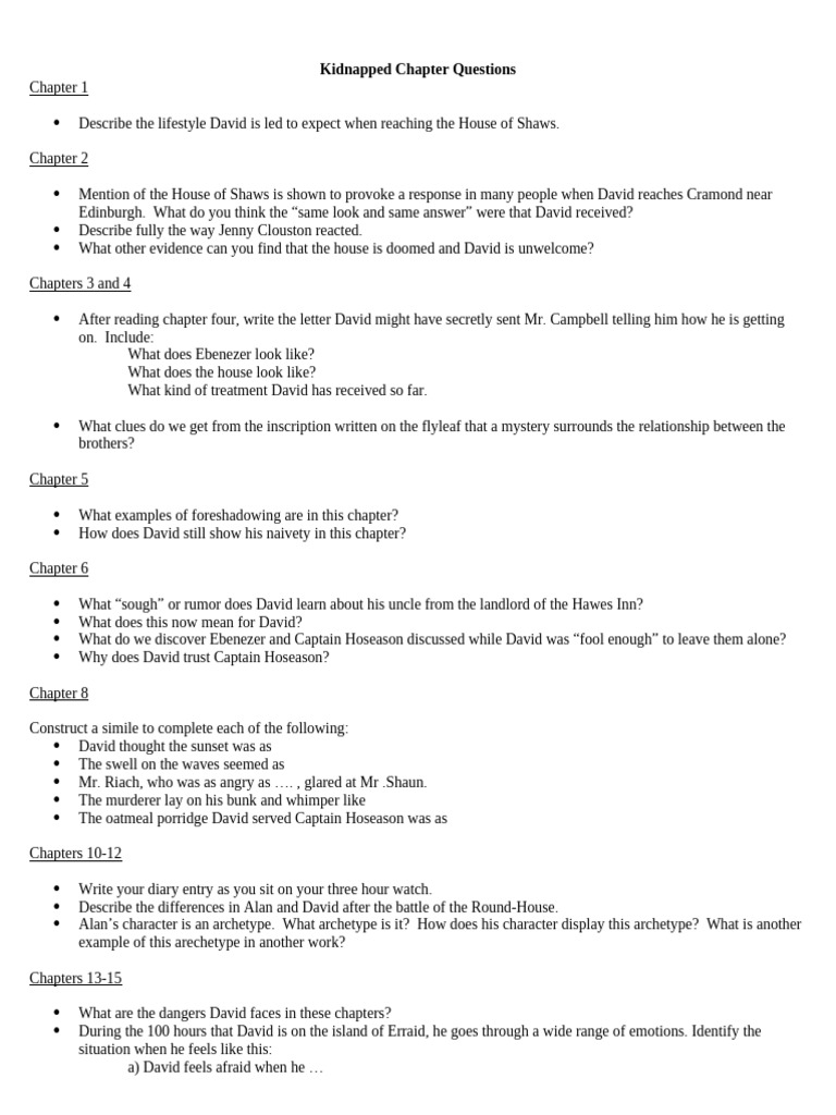 Kidnapped Chapter Analysis Questions | PDF
