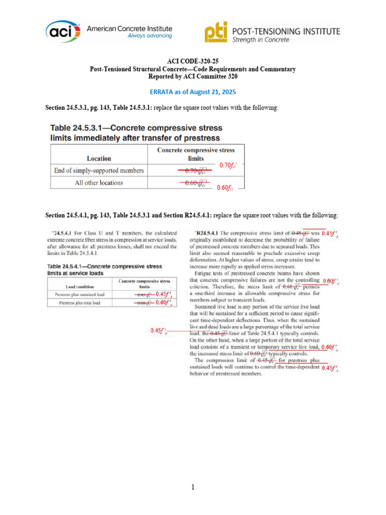 ACI 320-25 Errata Update | PDF