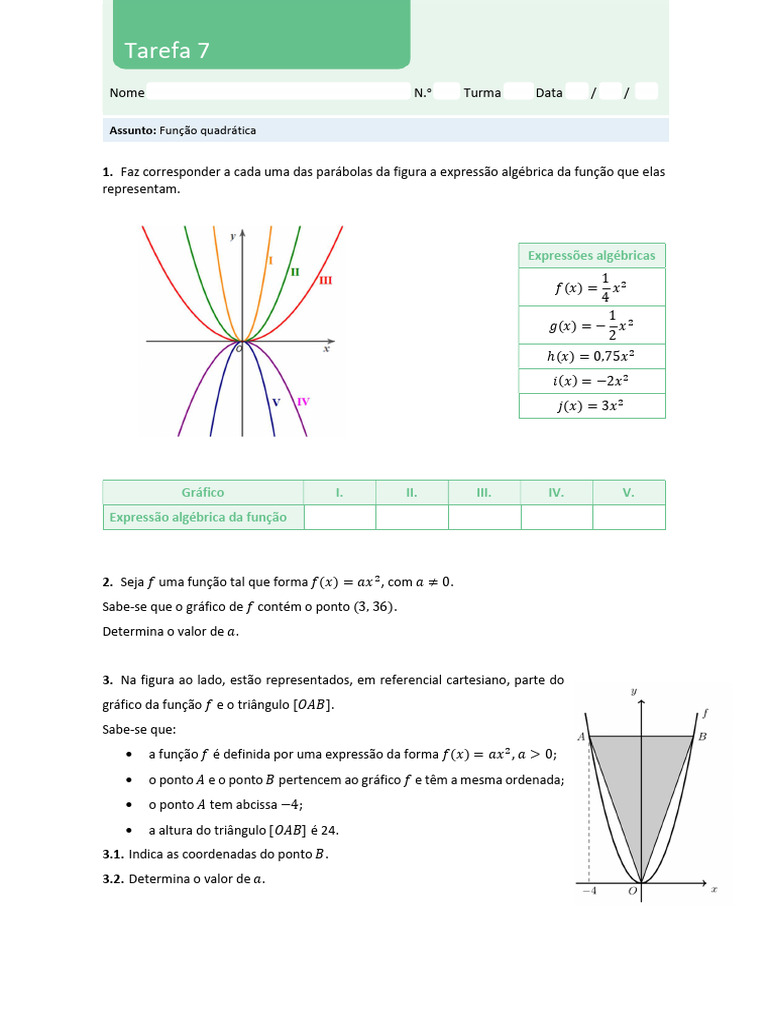 Função Quadrática: Análise e Cálculos | PDF