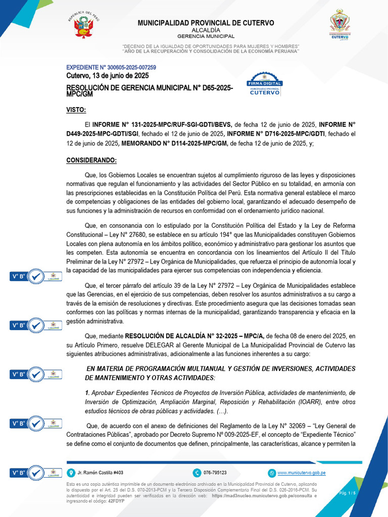 Resolucion de Aprobacion Del Exp Tec | PDF | Presupuesto | Gobierno local