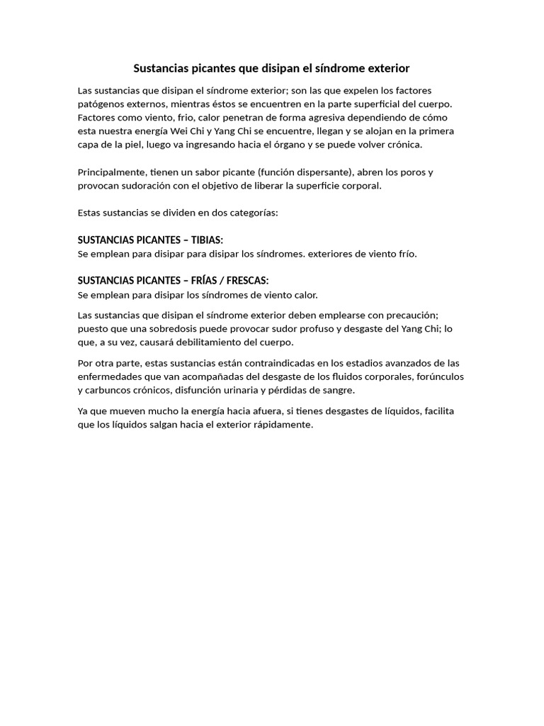 Sustancias Picantes para Síndromes Exteriores | PDF | Yin y yang | Diarrea