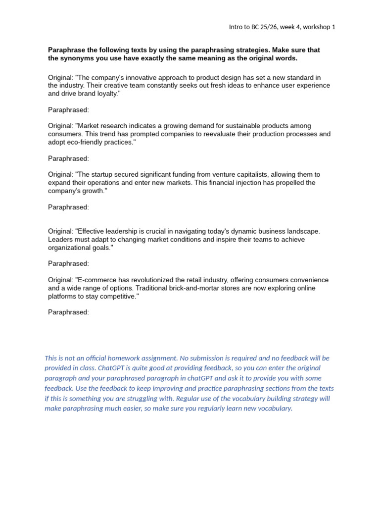 Paraphrasing Strategies Workshop Guide | PDF