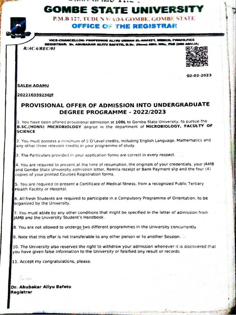 Admission Letter | PDF