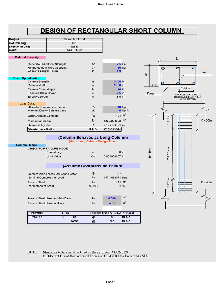 Rectangular Column Design Analysis | PDF | Column | Masonry
