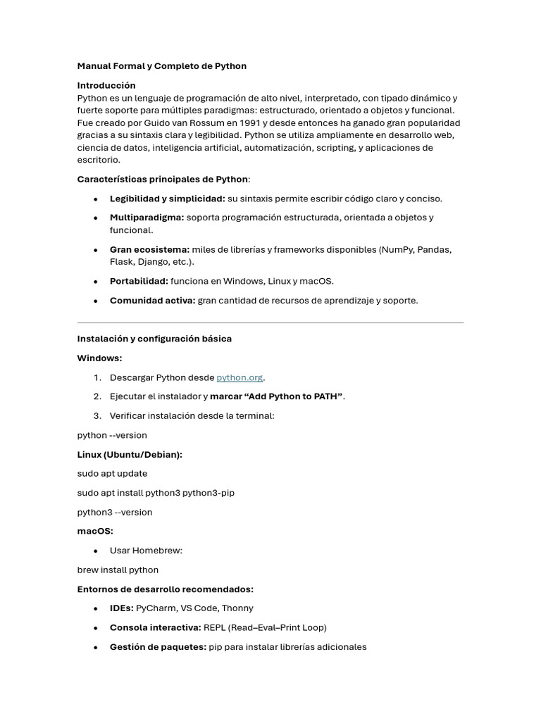 Manual Formal y Completo de Python | PDF | Python (lenguaje de programación) | Informática