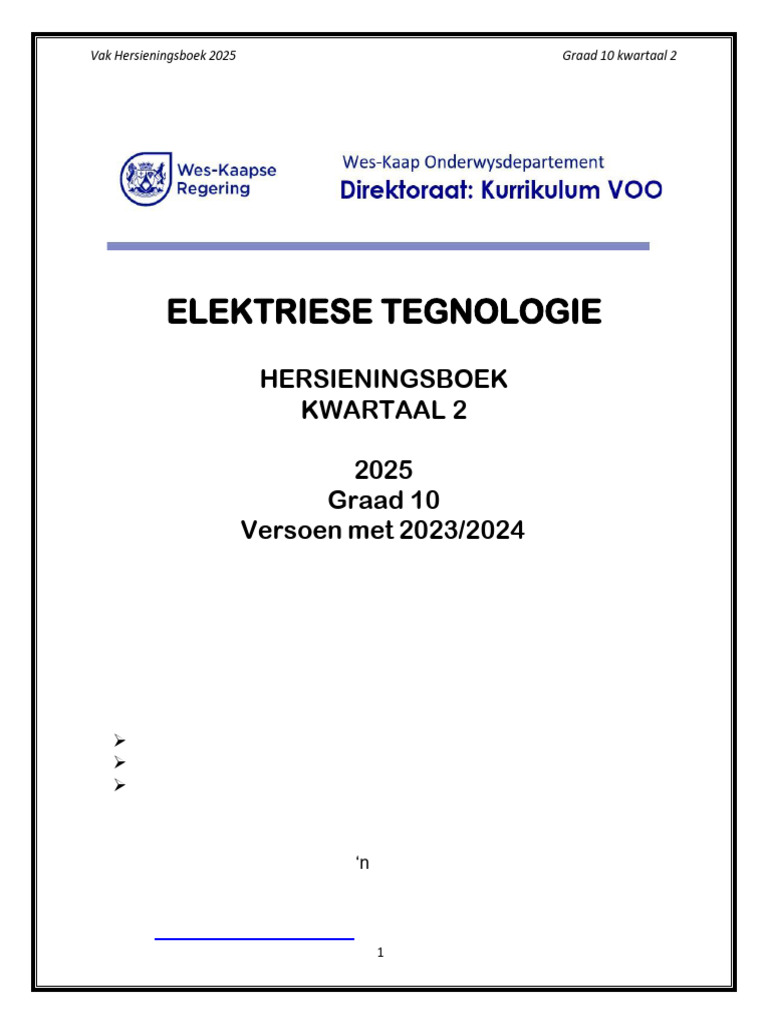 Elektriese Tegnologie Graad 10 Kragstelsel Kwartaal 2 - 2025 Finaal | PDF