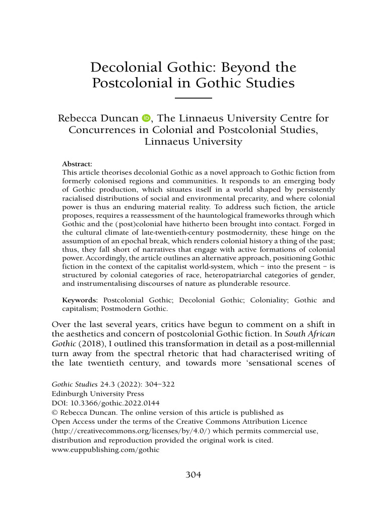 Duncan 2022 Decolonial Gothic Beyond The Postcolonial in Gothic Studies | PDF | Postcolonialism ...