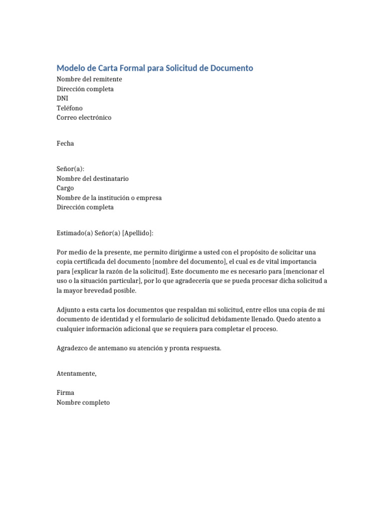 Modelo Carta Formal Solicitud Documento Word Peru | PDF