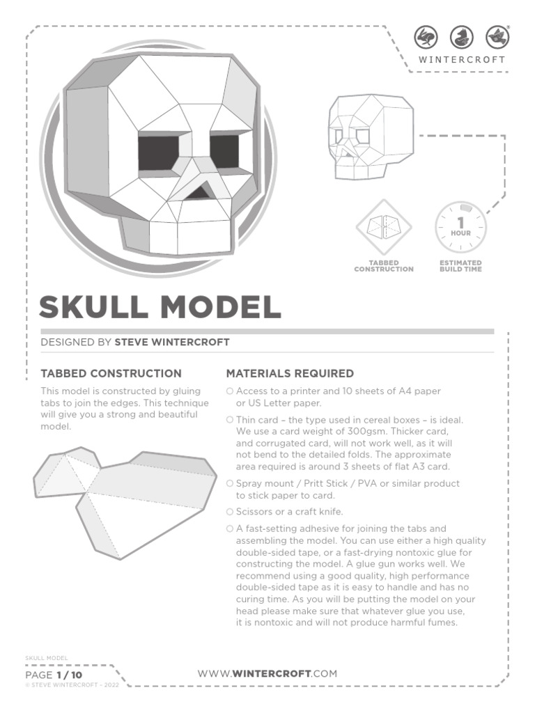 Wintercroft Skull Model Instructions | PDF | Adhesive | Paper