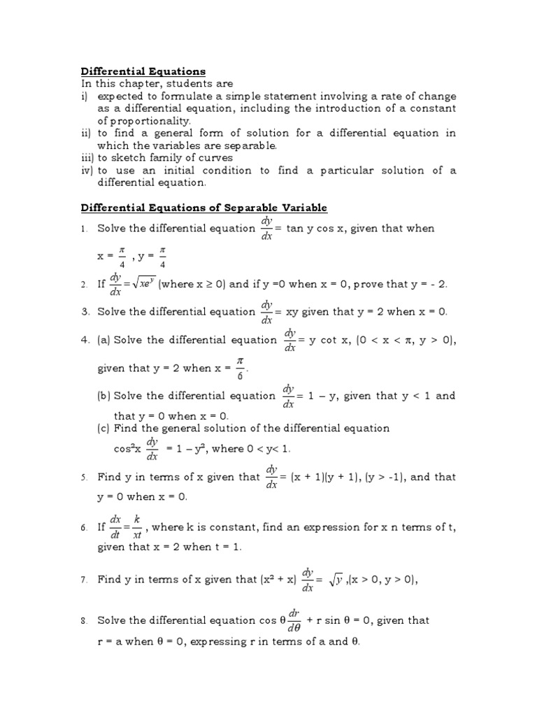 7.2009 Differential Equation | PDF | Radioactive Decay | Equations