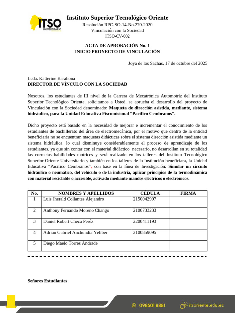 ACTA DE APROBACIÓN Corregida #2 | PDF