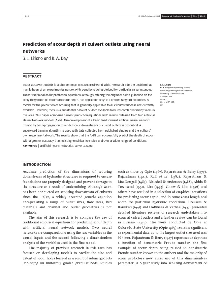 Prediction of Scour Depth at Culvert Outlets Using Neural Networks | PDF | Teaching Mathematics ...