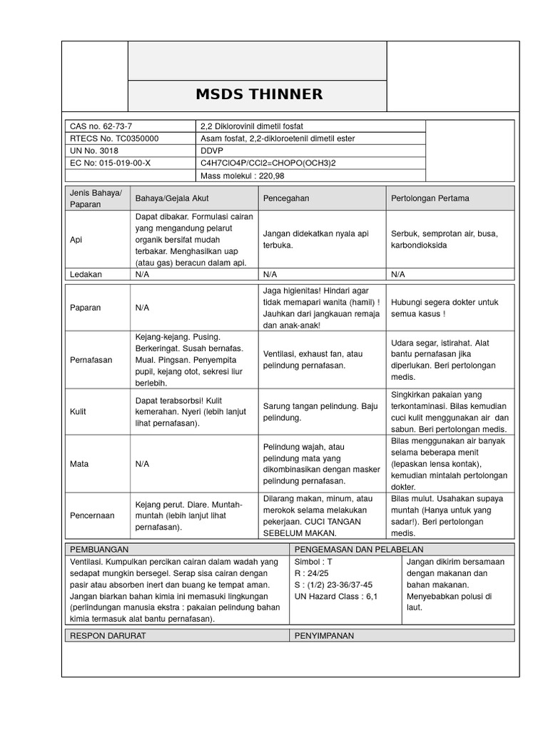 MSDS Thinner: Bahaya dan Pencegahan | PDF