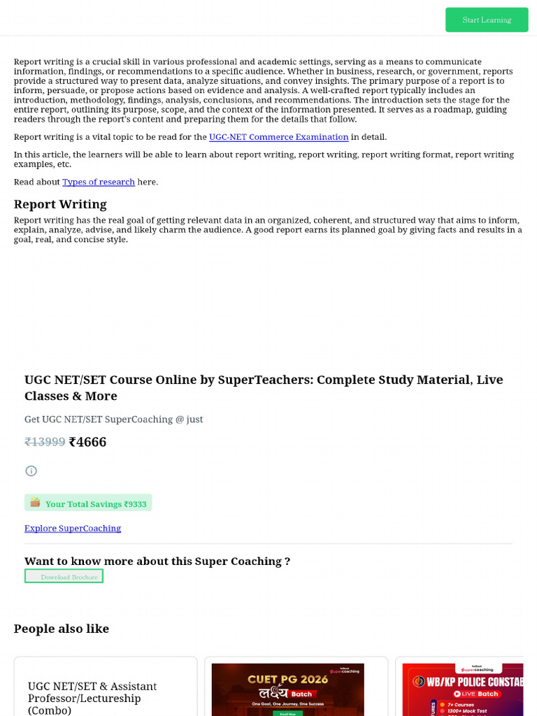 Report Writing Study Notes For The UGC-NET Commerce Examination | PDF