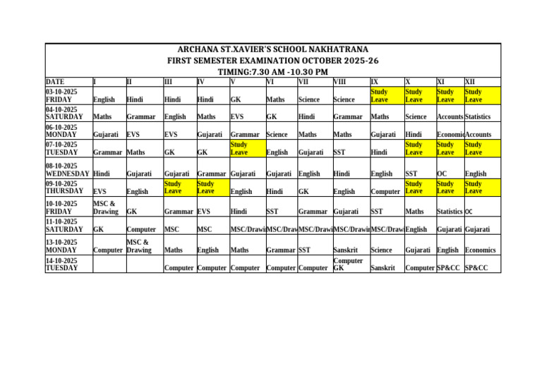 First Term Examinaion Datesheet Pdf