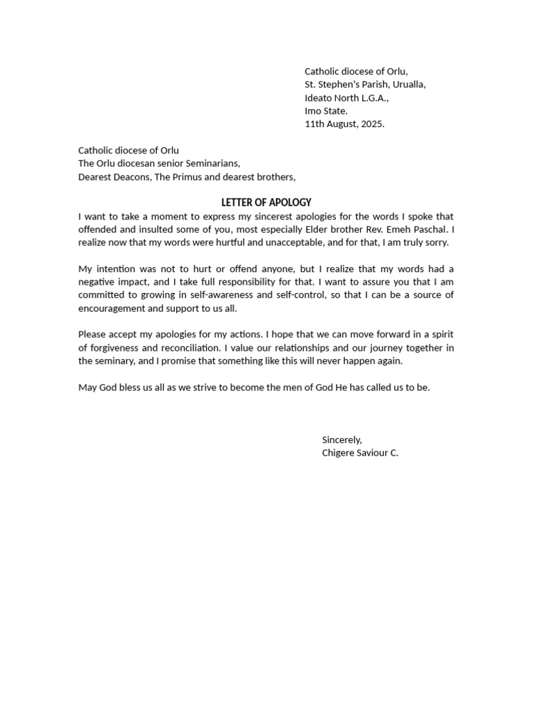 Apology Letter | PDF