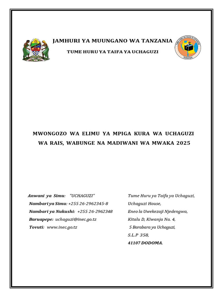 Sw-1757334942-Mwongozo Wa Elimu Wa Uchaguzi Mkuu Wa Mwaka 2025 | PDF