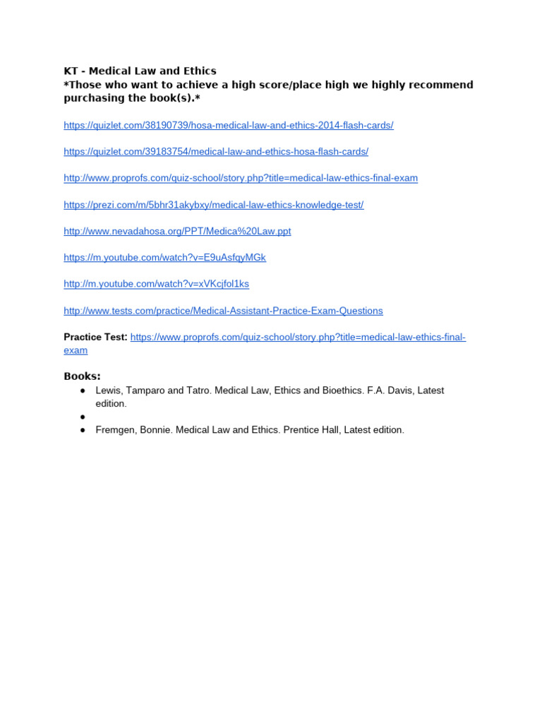 KT - Medical Law and Ethics | PDF