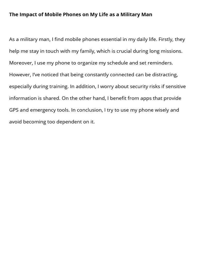 The Impact of Mobile Phones On My Life As A Military Man PDF | PDF
