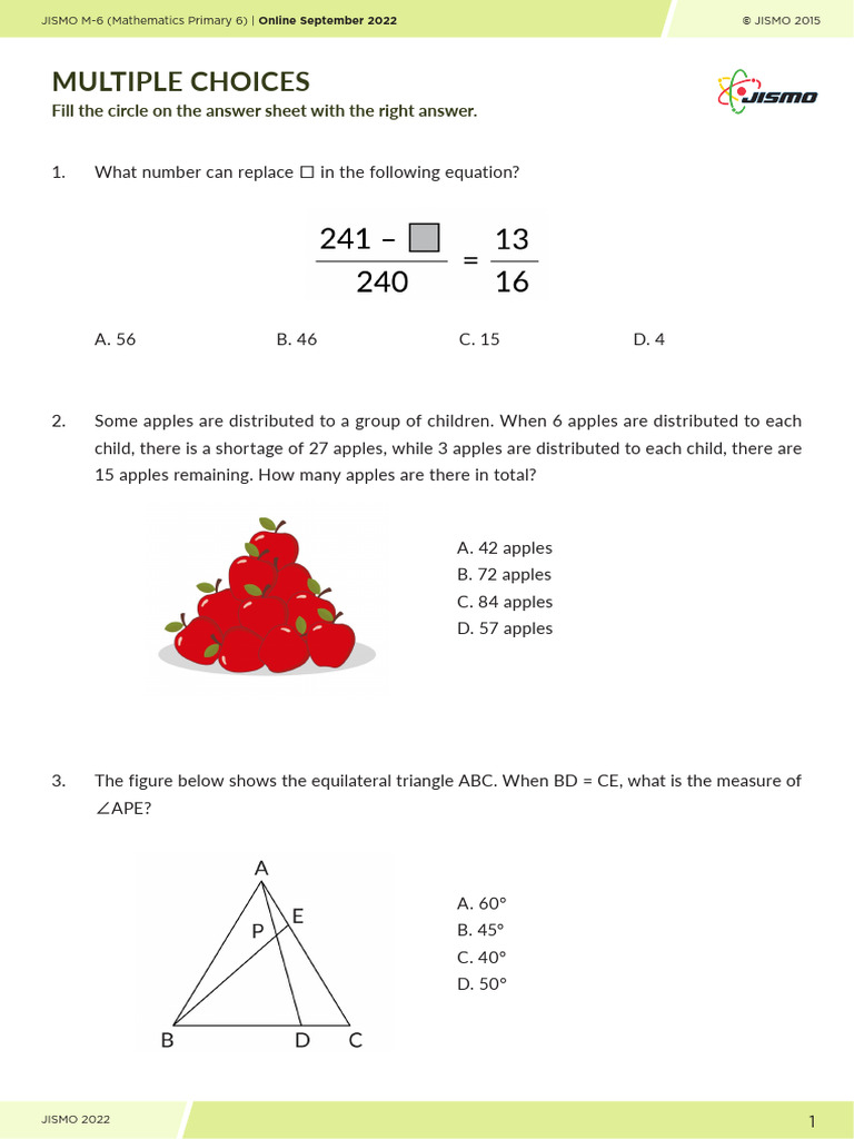 JISMO M-6 (Mathematics Primary 6) September 2022 | PDF | Area | Rectangle