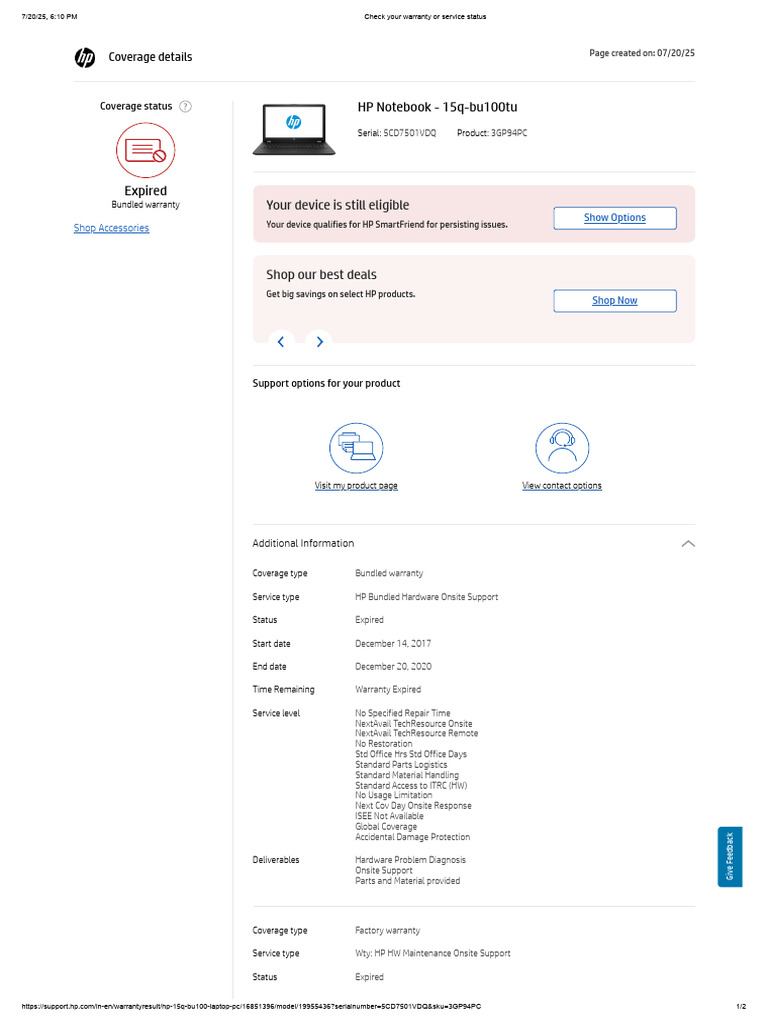 HP 15q-bu100tu Warranty Status Details | PDF | Office Equipment | Computing
