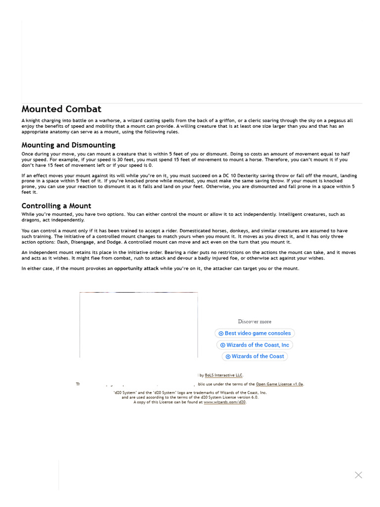 Mounted Combat Rules for 5E | PDF | D20 System | Tabletop Games
