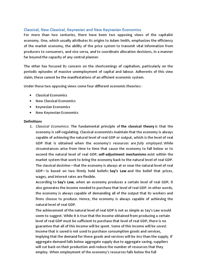 Classical vs Keynesian Economics | PDF | Keynesian Economics | Full ...