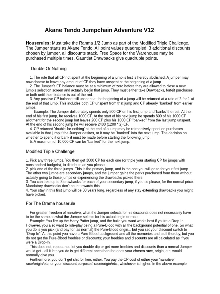 Akane Tendo Jumpchain Adventure V12 | PDF | Aslan
