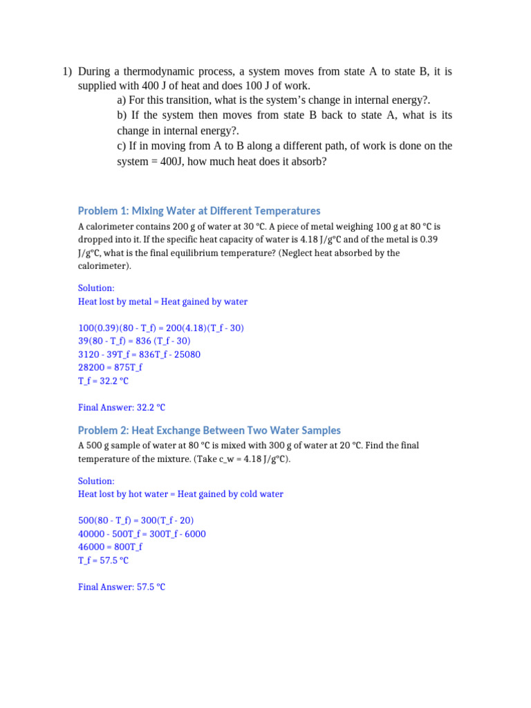 Thermodynamics and Heat Transfer Problems | PDF