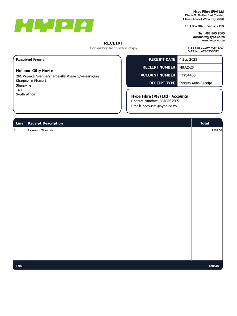 Receipt M832520 2025 09 05 | PDF