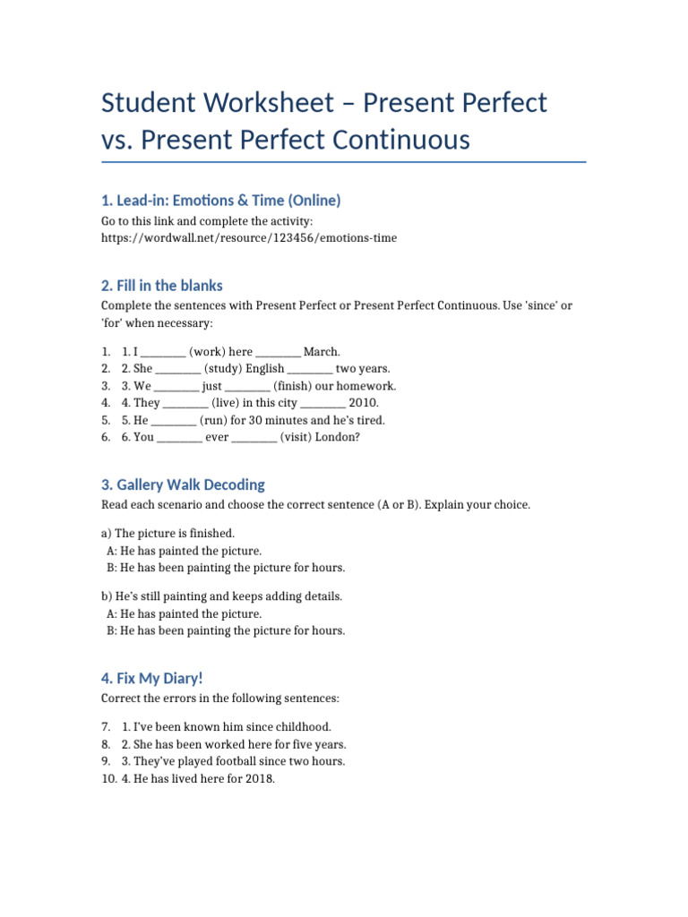 Present Perfect vs. Continuous Worksheet | PDF