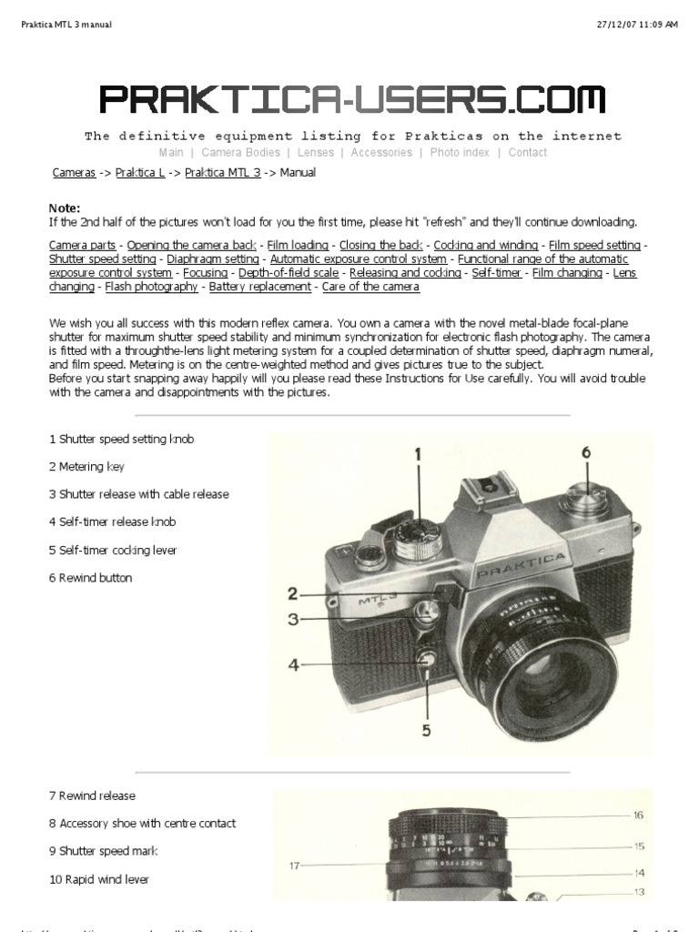 Praktica MTL 3 Manual | PDF | Flash (Photography) | Shutter (Photography)