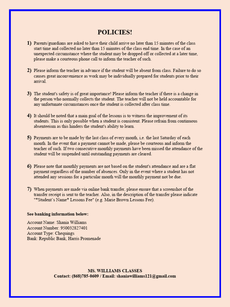 Class Attendance and Payment Policies | PDF